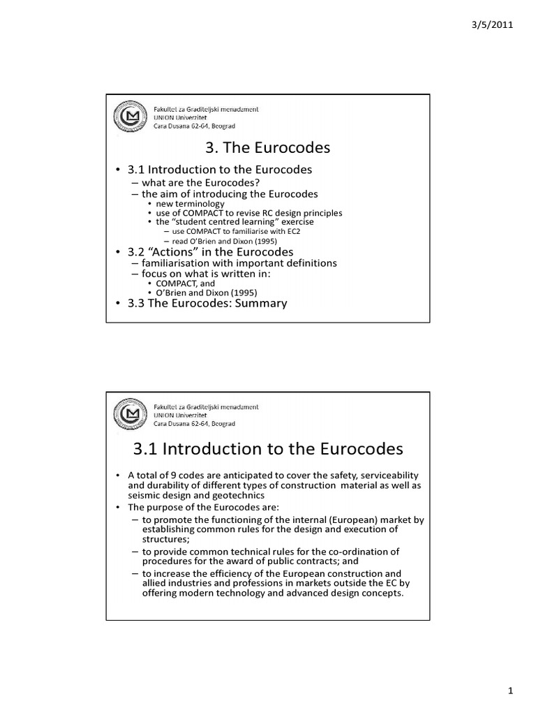 3.1 Introduction To The Eurocodes | PDF | Structural Load | Weight