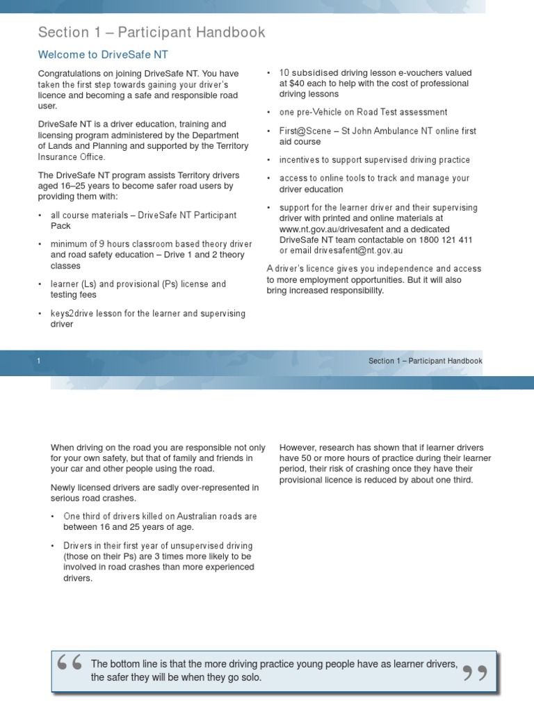 Pages From DriveSafe NT Handbook Section1 | PDF | Driving | Road Transport