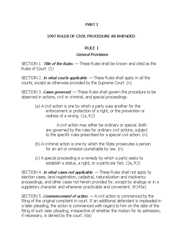 Rules of Court - Civil Procedure | PDF | Pleading | Lawsuit