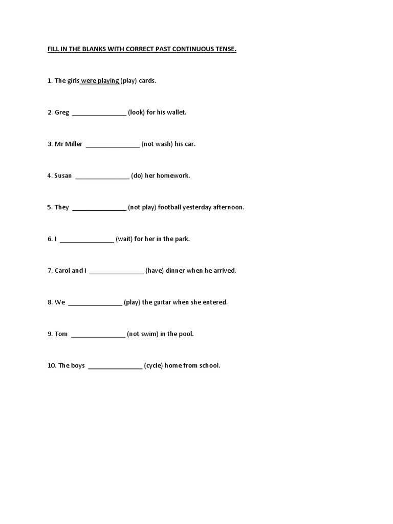 Fill in The Blanks With Correct Past Continuous Tense | PDF | Sports ...