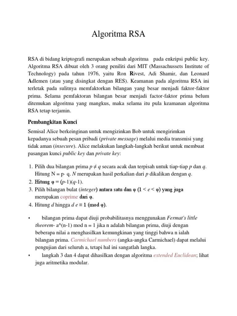 Langkah-Langkah Algoritma RSA | PDF