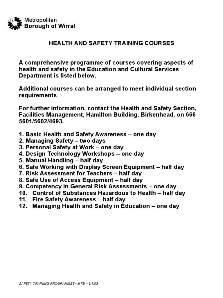 Health and Safety Training Courses | PDF | Occupational Safety And ...