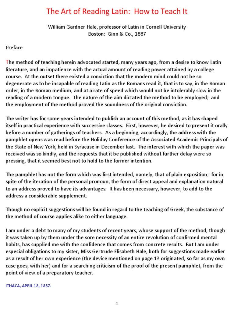 The Art of Reading Latin How To Teach It - Hale | PDF | Verb | Subject ...