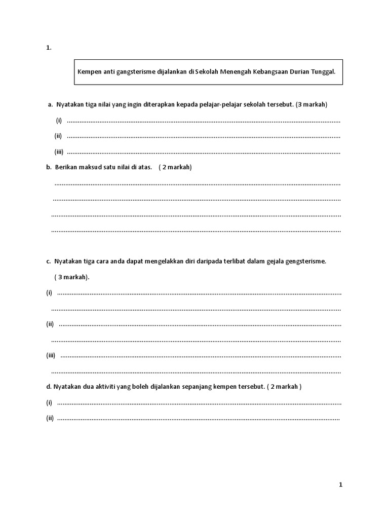 Soalan Peperiksaan Pendidikan Moral Tingkatan 4 | PDF