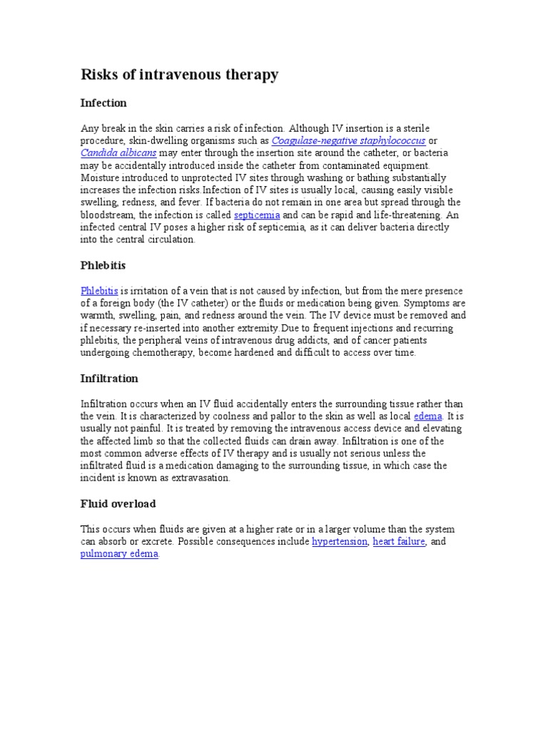 Risks of Intravenous Therapy | PDF | Intravenous Therapy ...