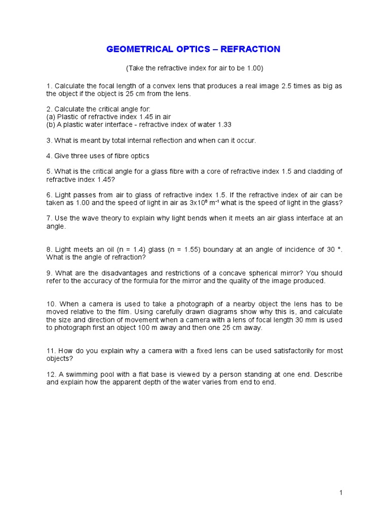 Geometrical Optics Refraction | PDF | Teaching Methods & Materials