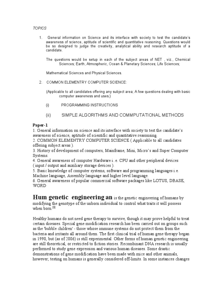 Hum Genetic Engineering An: Paper-1 | PDF | Genetics | Gene Therapy