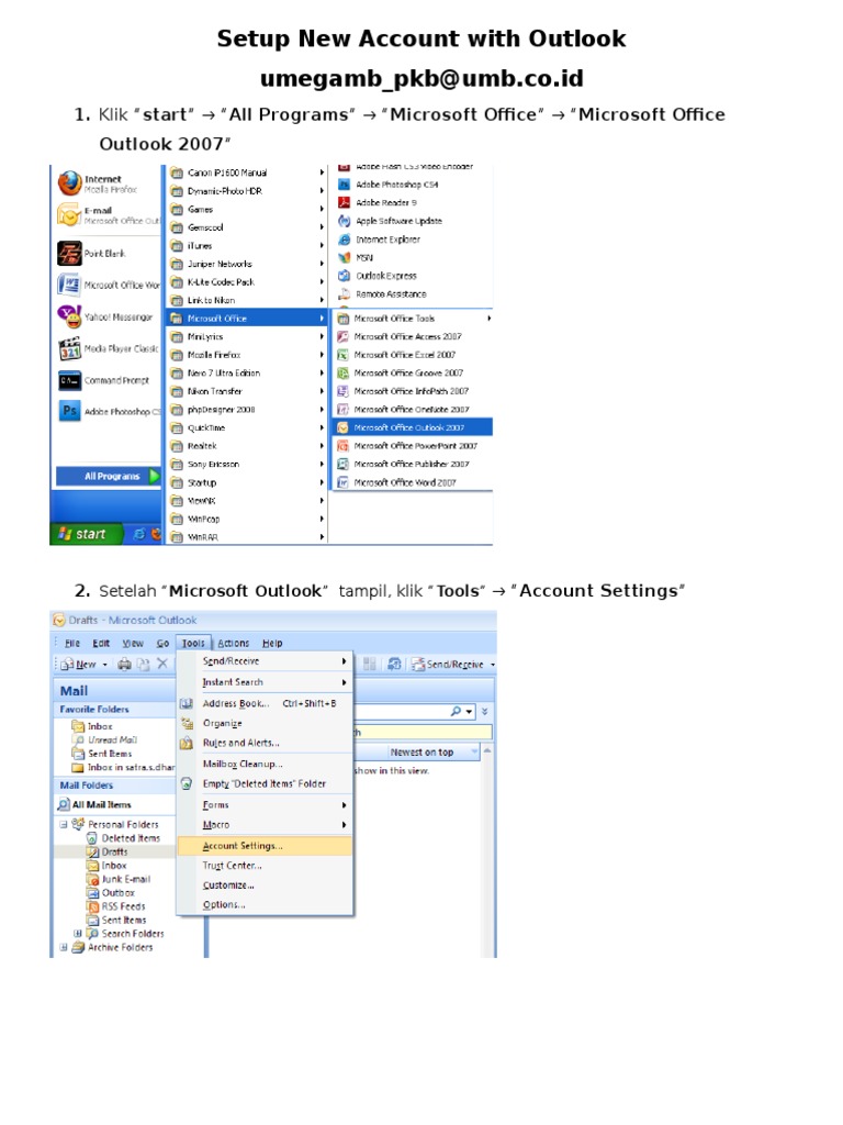 Setup Outlook Account Instructions | PDF | Career & Growth | Computers