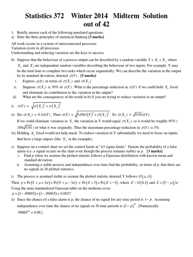 Stat 372 Midterm W14 Solution | PDF | Autocorrelation | Correlation And Dependence