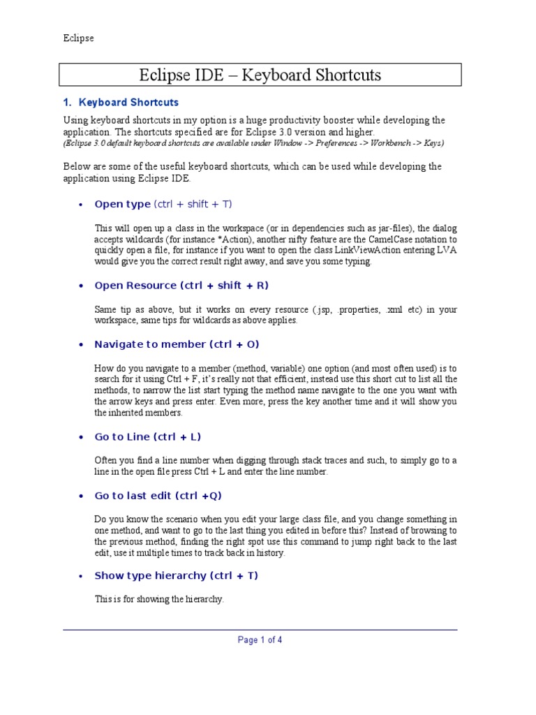 Eclipse Shortcuts | PDF | Keyboard Shortcut | Computer Keyboard