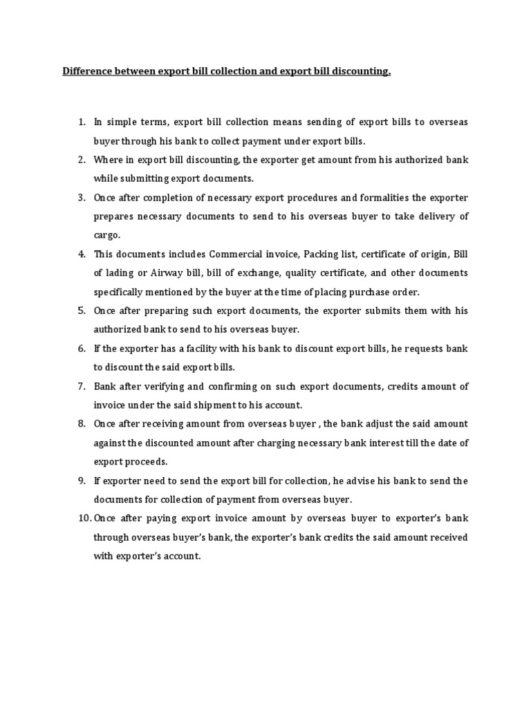 Export Bill Collection vs. Discounting | PDF | Invoice | Letter Of Credit