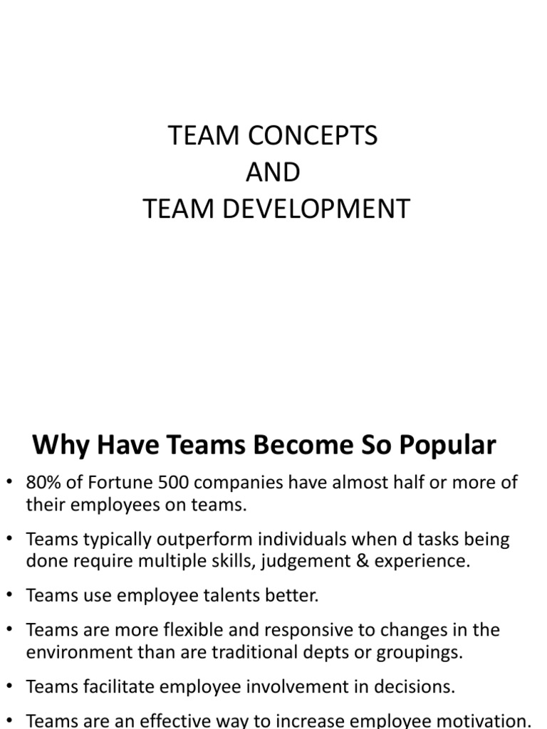 Team Concepts AND Team Development | PDF | Leadership | Goal