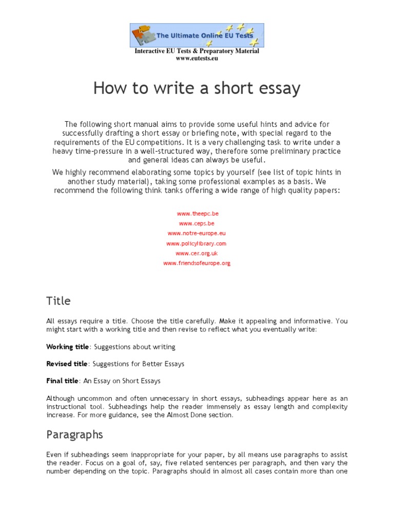 How To Write A Short Essay | PDF | Language Arts & Discipline