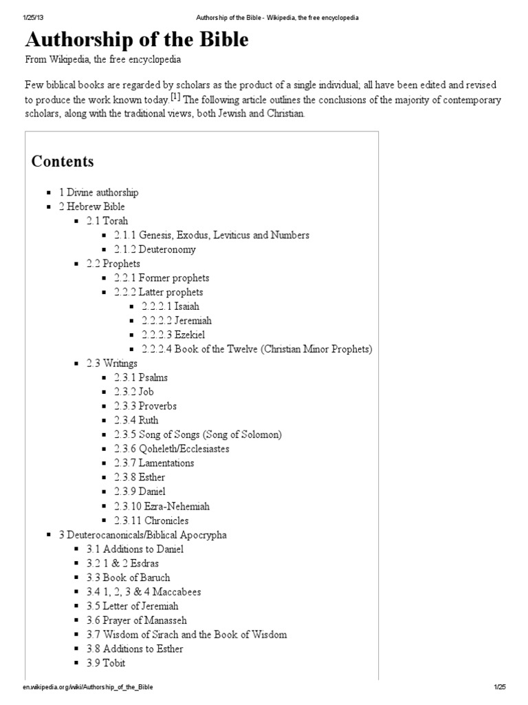 Authorship of The Bible - Wikipedia, The Free Encyclopedia | PDF ...