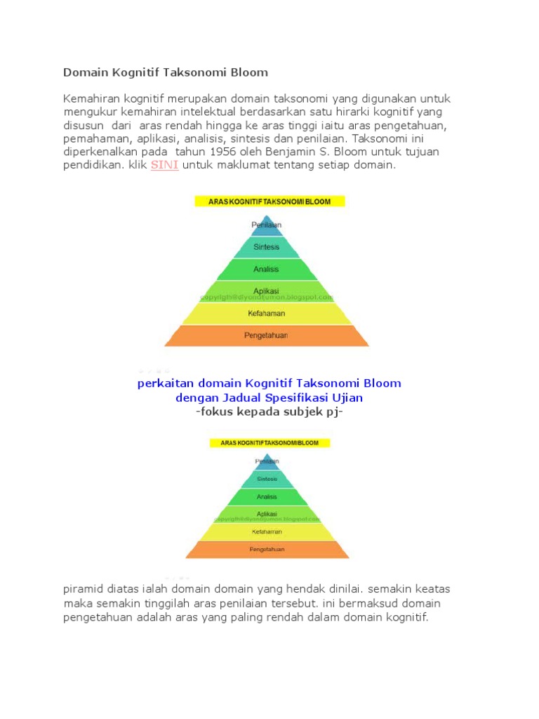 Domain Kognitif Taksonomi Bloom | PDF