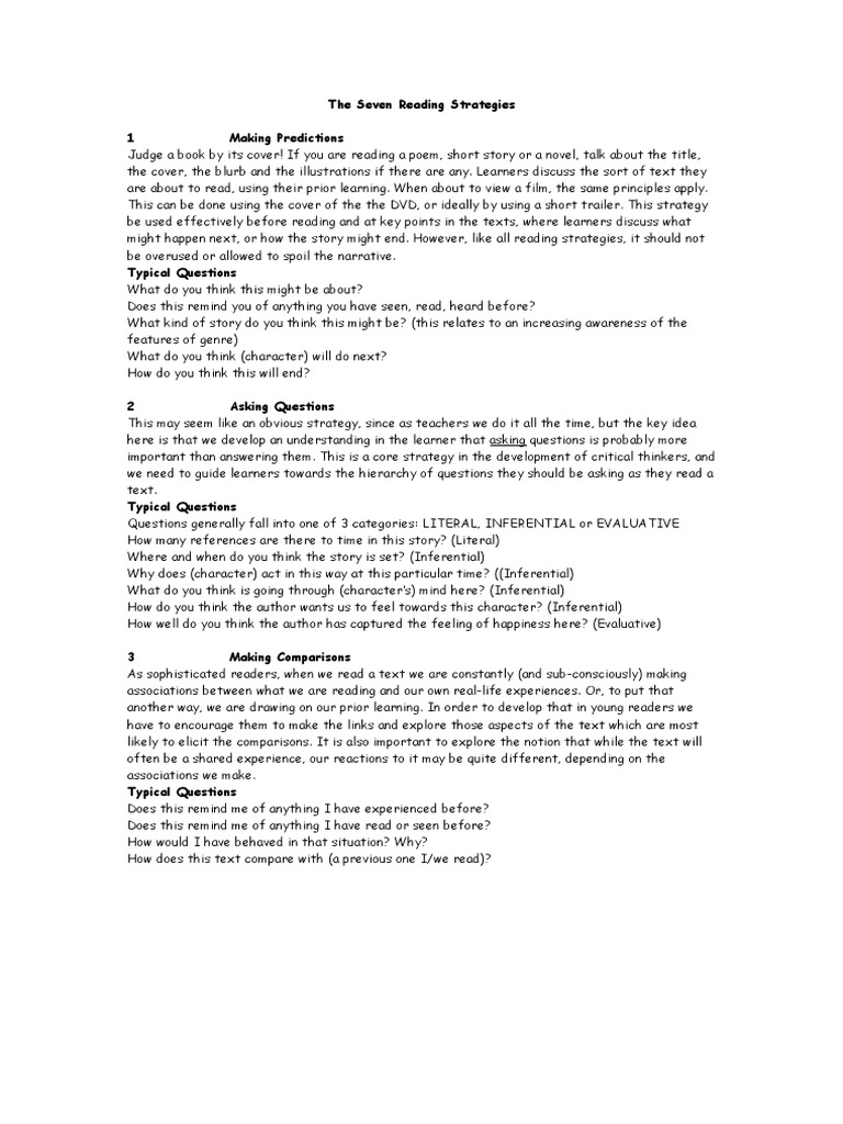 The Seven Reading Strategies | PDF | Narrative | Reading (Process)
