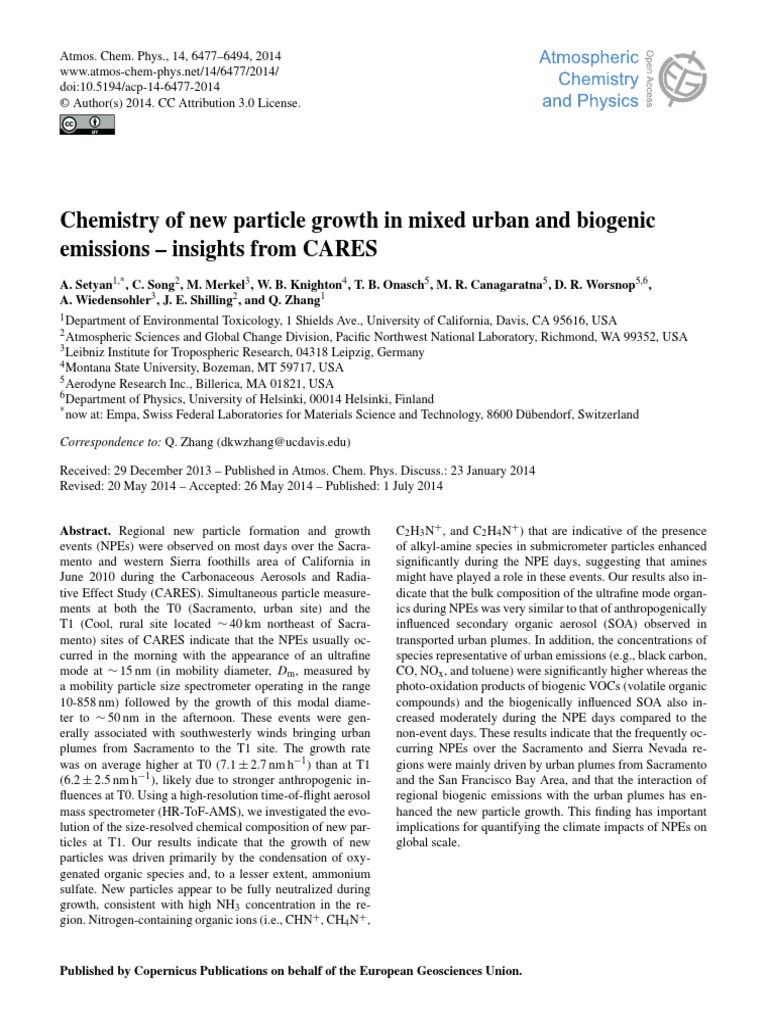 Chemistry of New Particle Growth in Mixed Urban and Biogenic Emissions ...