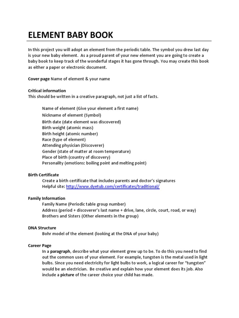 Element Baby Book Project | PDF | Chemical Elements | Periodic Table