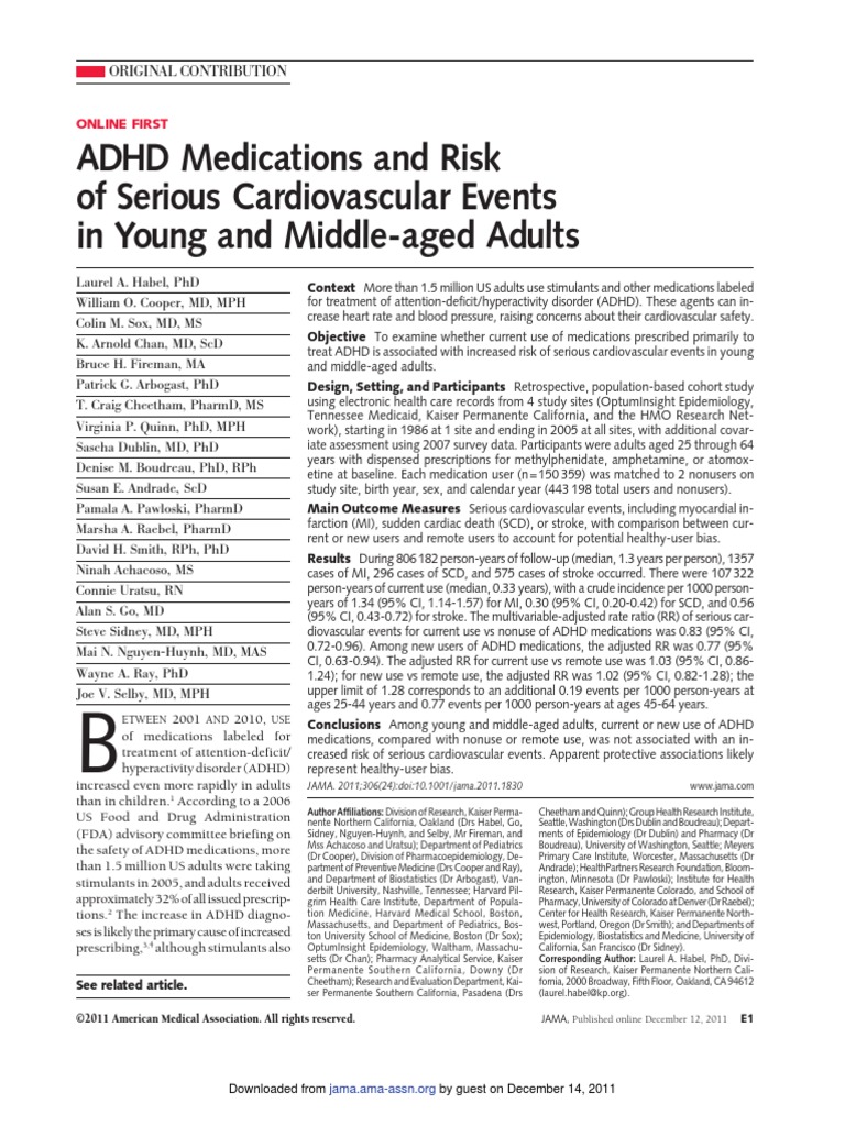 ADHD Medications and Risk of Serious Cardiovascular Events in Young and ...