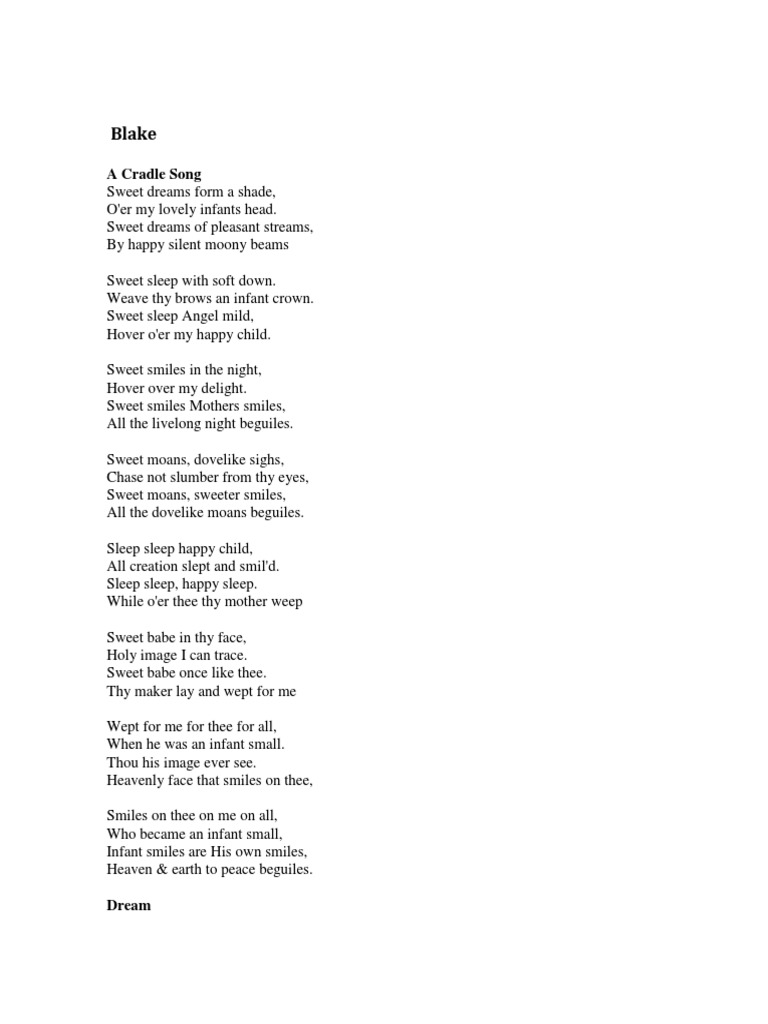 Blake: A Cradle Song | PDF | William Blake | Religion And Belief