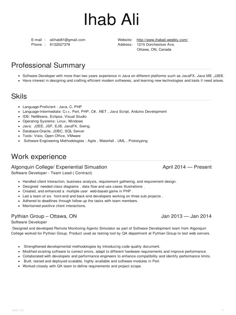 Ihab Ali Resume e | PDF | Java (Programming Language) | Software