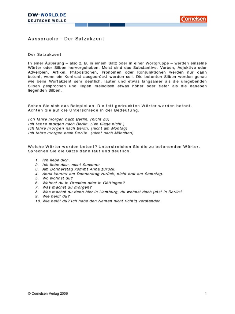 16.lektion 03 Aussprache Der Satzakzent | PDF