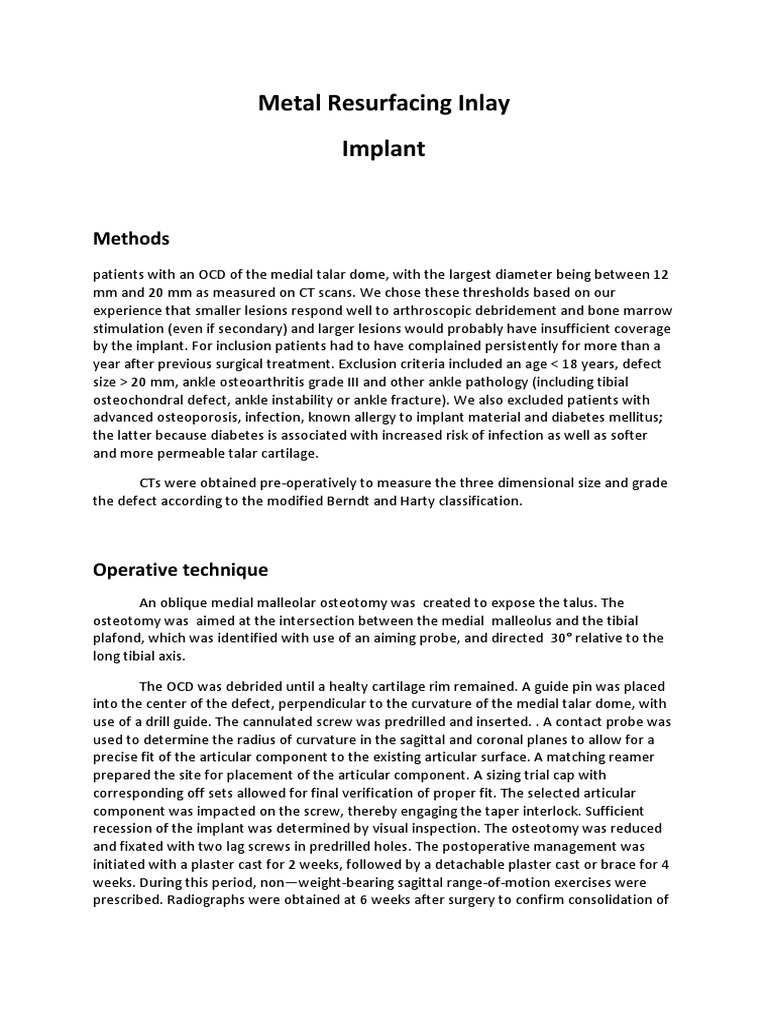 Advanced Metal Resurfacing Inlay | PDF | Ankle | Surgical Specialties