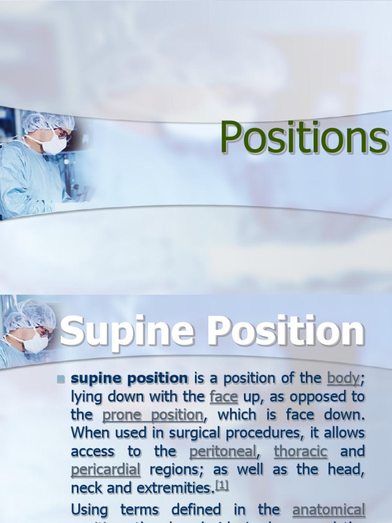 Positions in Surgery | PDF | Anatomical Terms Of Location | Anatomical ...