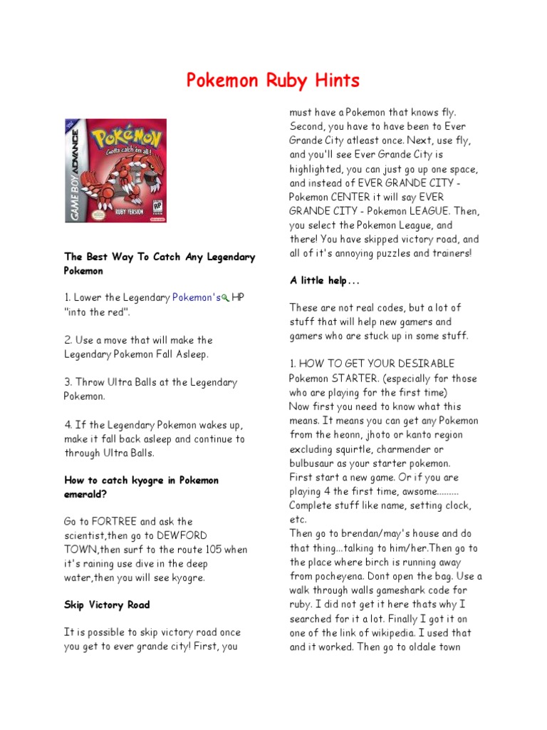 Pokemon Ruby Hints | PDF | Pokémon | Nintendo Franchises