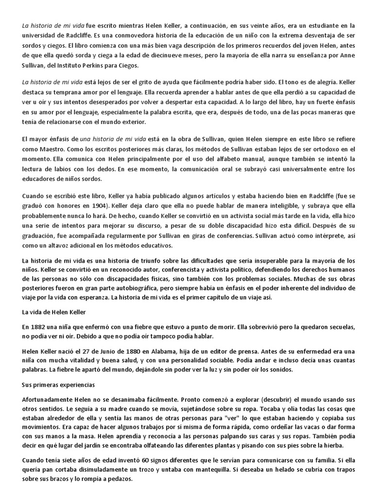 Hoja De Trabajo De Helen Keller