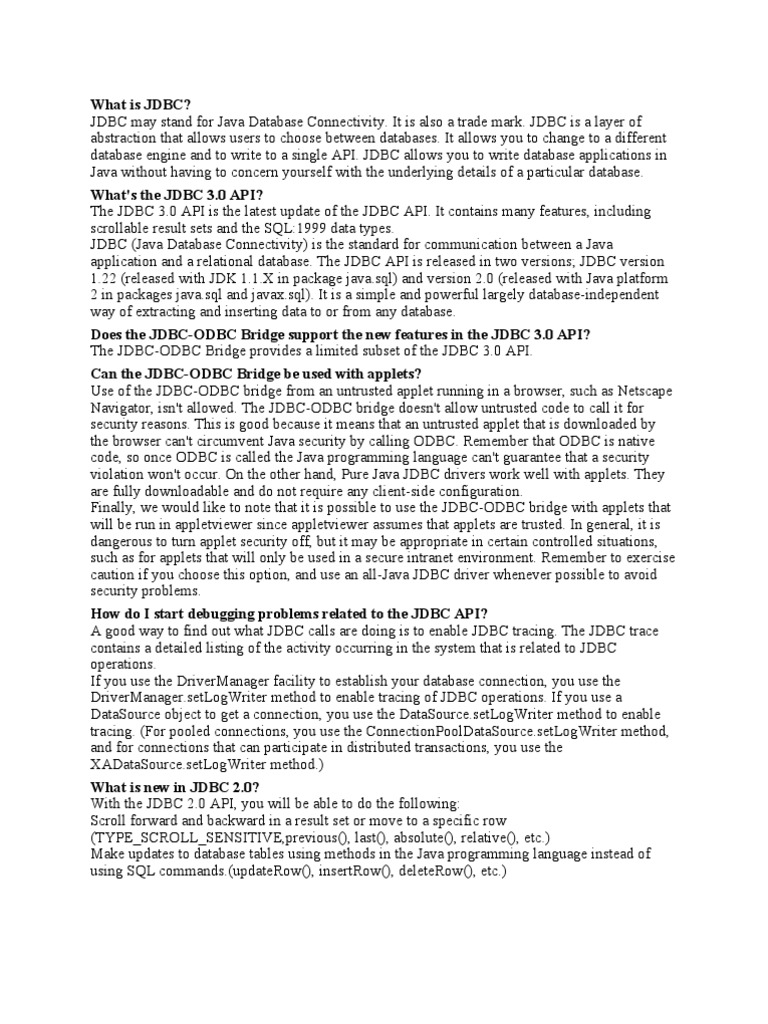 JDBC Interview Questions and Answers | PDF | Databases | Information Technology Management