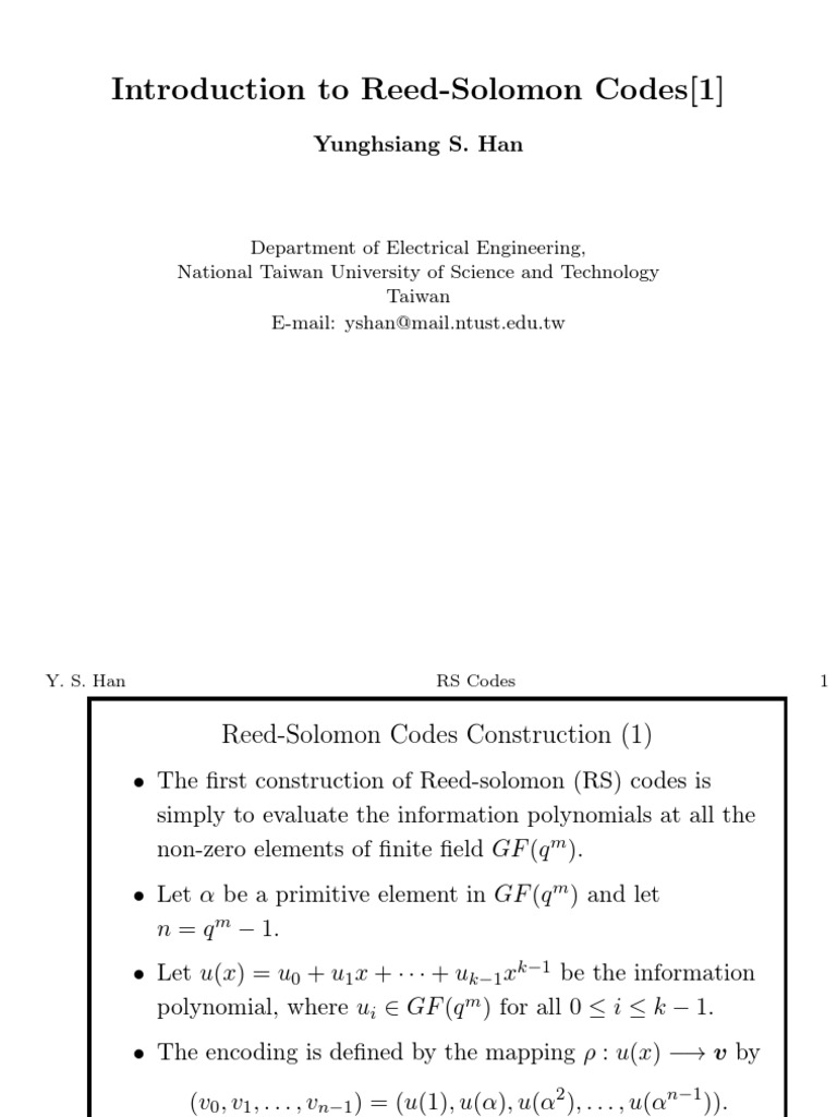 Introduction To Reed-Solomon Codes (1) : Yunghsiang S. Han | PDF ...