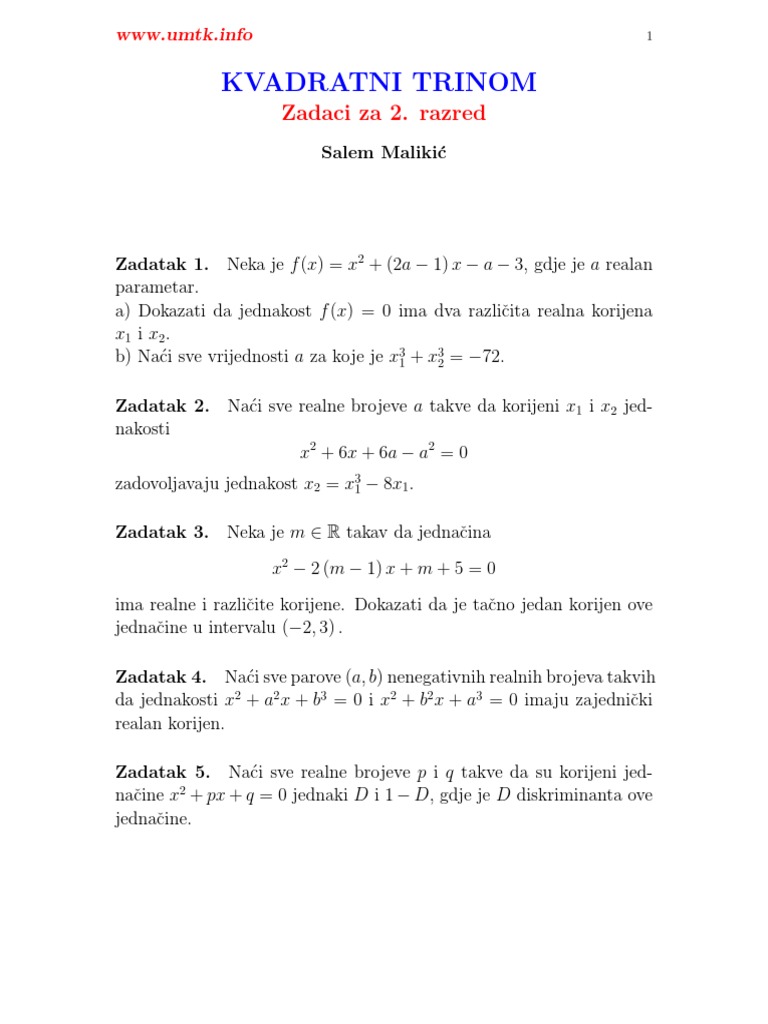 Kvadratni Trinom - Salem Malikic | PDF