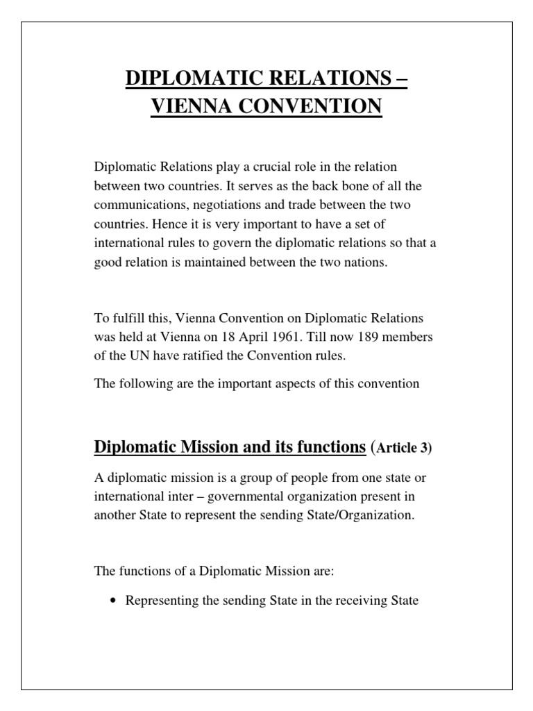 DIPLOMATIC RELATIONS - Vienna Convention in Detail | PDF | Diplomatic ...