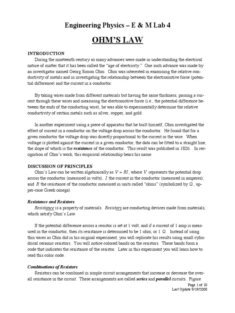 Ohm's Law | PDF | Series And Parallel Circuits | Resistor