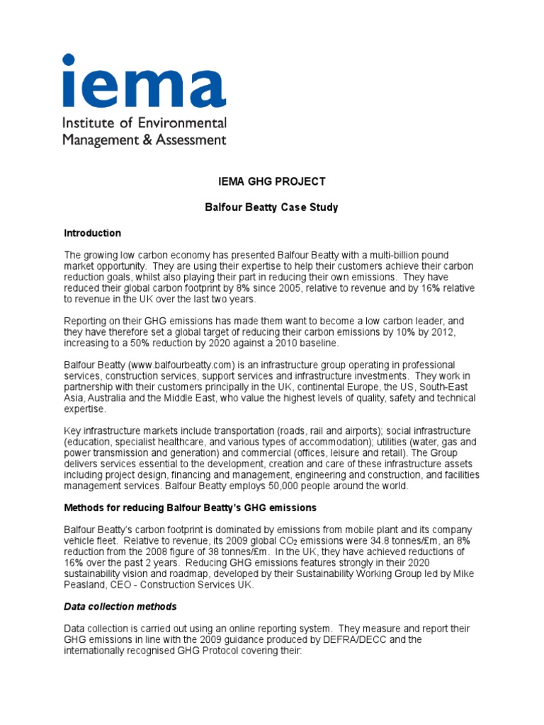 Iema GHG Project Balfour Beatty Case Study: Data Collection Methods ...