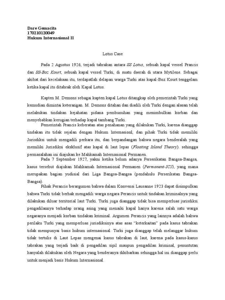 Kasus Lotus: Yurisdiksi dan Hukum Internasional | PDF