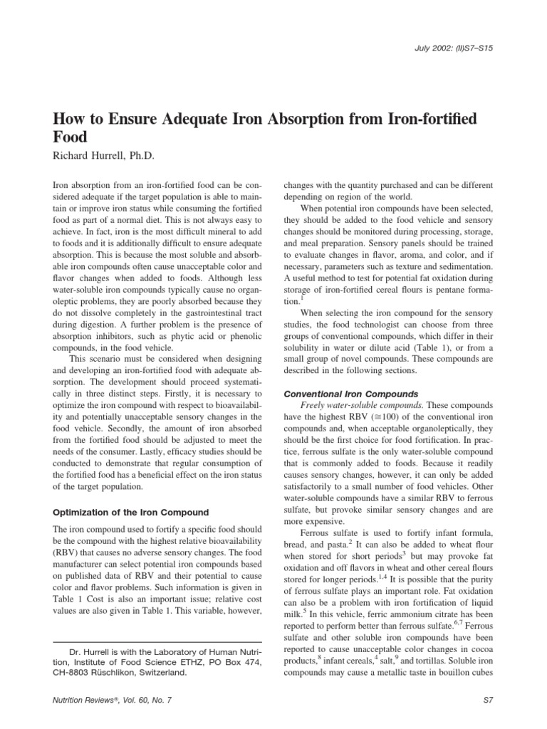 How To Ensure Adequate Iron Absorption From Iron-Fortified Food | PDF ...
