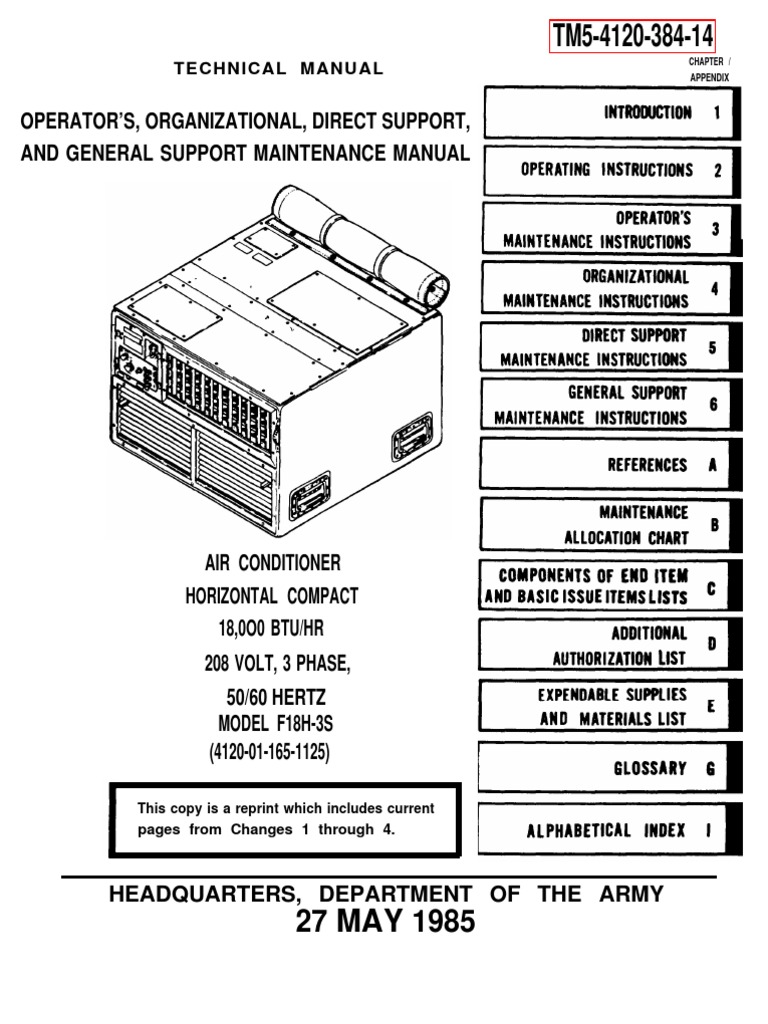 TM 5-4120-384-14 Air Conditioner MDL F18H-3S Used On Trailer (See Map ...