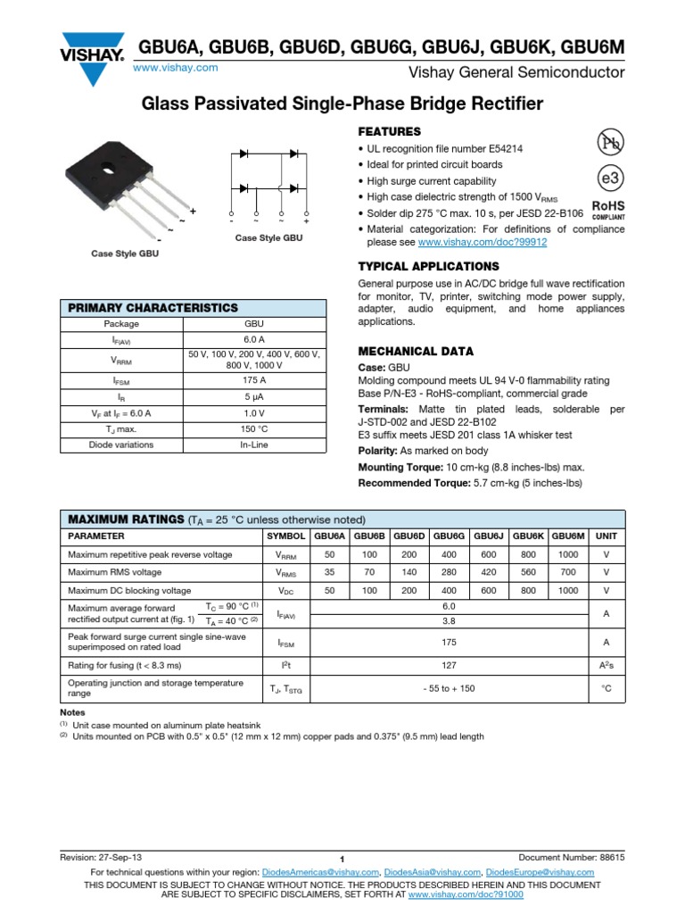 Gbu6A, Gbu6B, Gbu6D, Gbu6G, Gbu6J, Gbu6K, Gbu6M: Vishay General ...