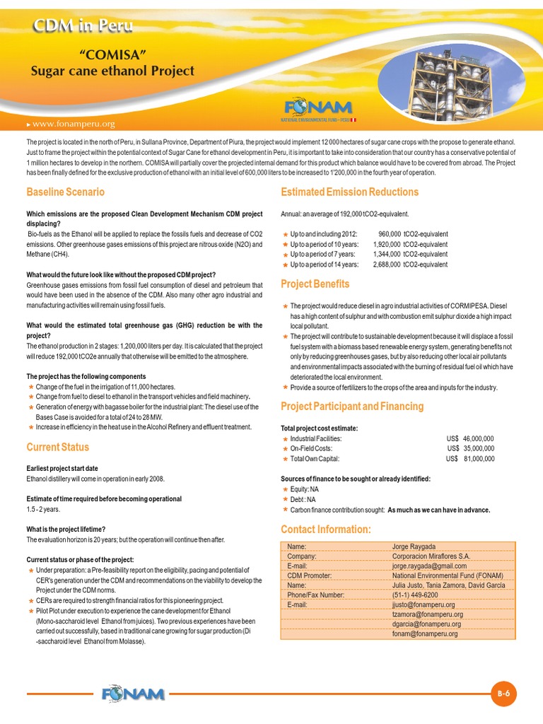 52 B6 - Comisa Sugar Cane Ethanol Project | PDF | Clean Development ...