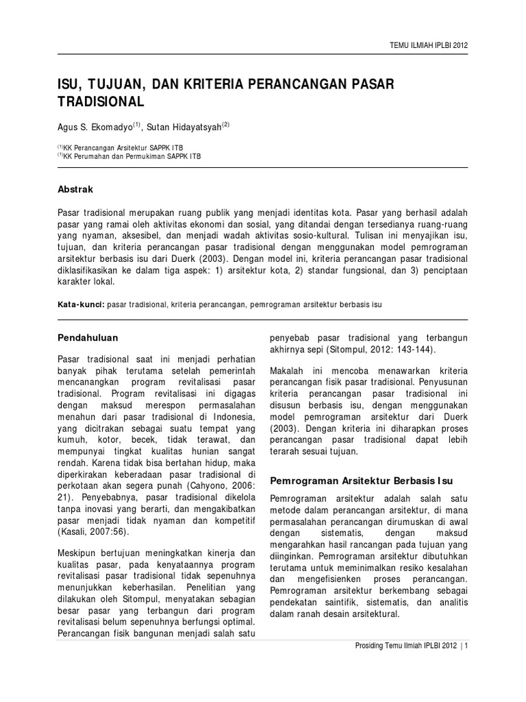 TI2012 01 p001 004 Isu Tujuan Dan Kriteria Perancangan Pasar Tradisional | PDF | Ilmu Sosial ...