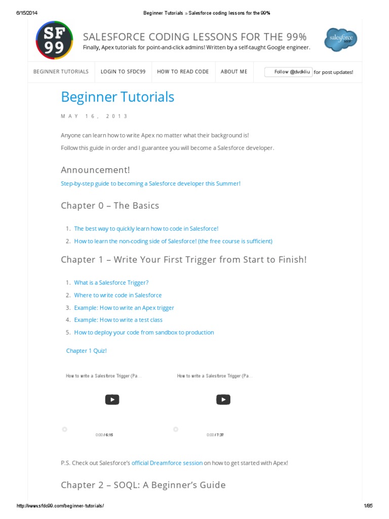 Beginner Tutorials Salesforce Coding Lessons For The 99 Pdf Salesforcecom Object 9977