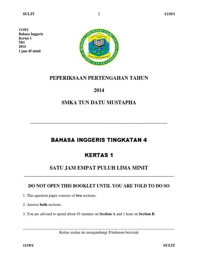 English Form 4 Mid Semester Exam Paper (Paper 2) | PDF | Cognition ...