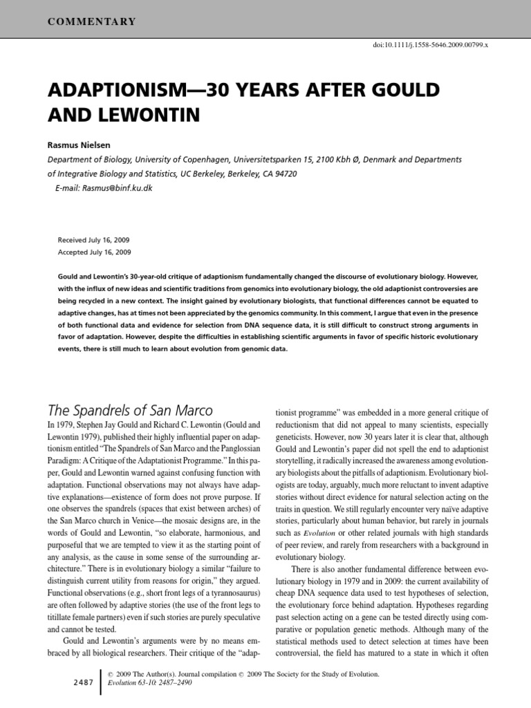 Nielsen Sobre Spandrels 2009.. | PDF | Natural Selection | Evolution
