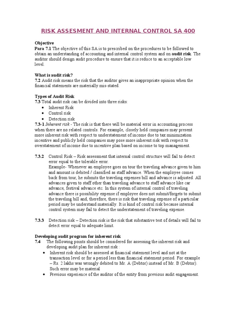 Audit Risk and Internal Control SA 400 | PDF | Internal Control | Audit
