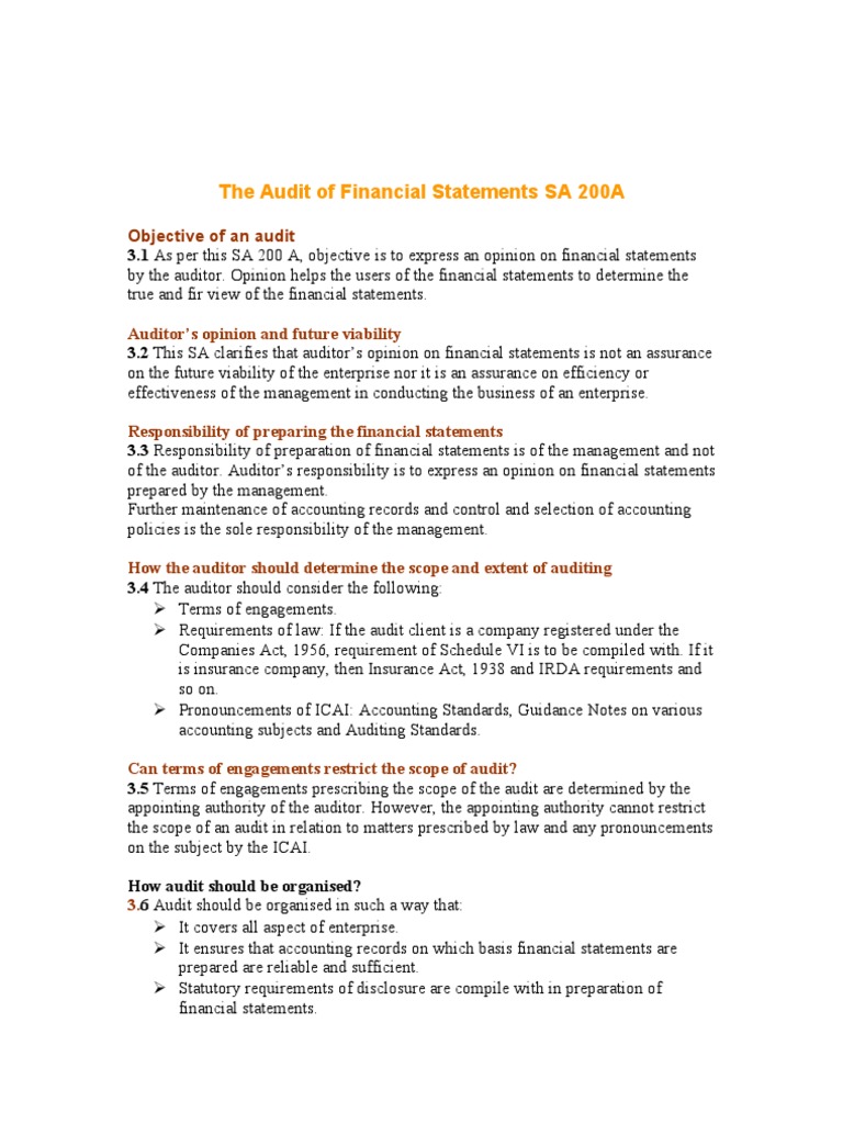 SA 200A: Objectives and Scope of Audit | PDF | Financial Audit | Audit