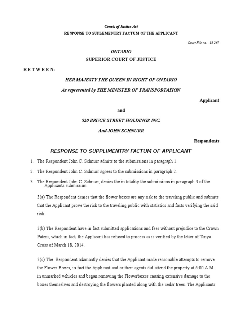 Response to Ontario Court Factum 13-267 | PDF | Patent | Natural ...