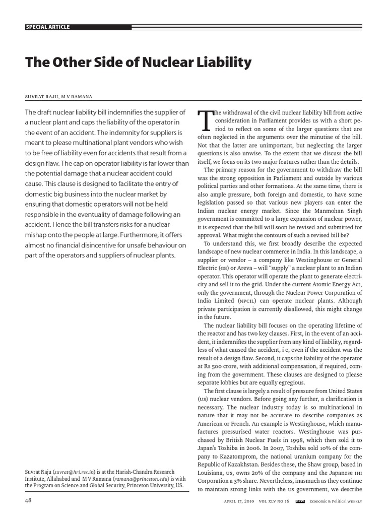 Nuclear Liability Bill | PDF | Nuclear Power | Nuclear Safety And Security