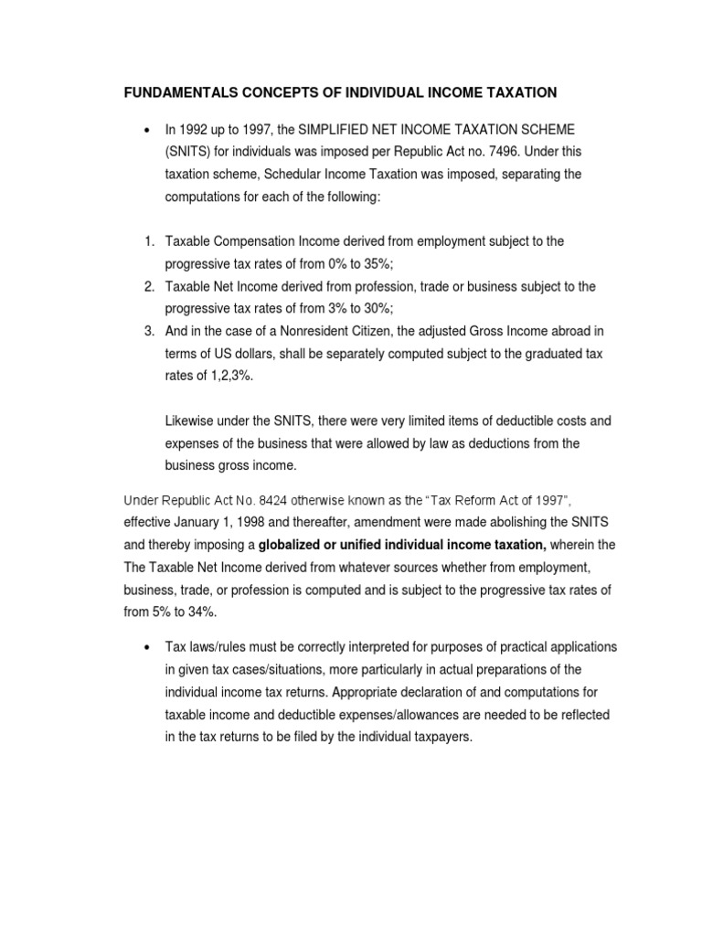 Fundamental Concepts of Individual Income Taxation | PDF | Taxation In ...
